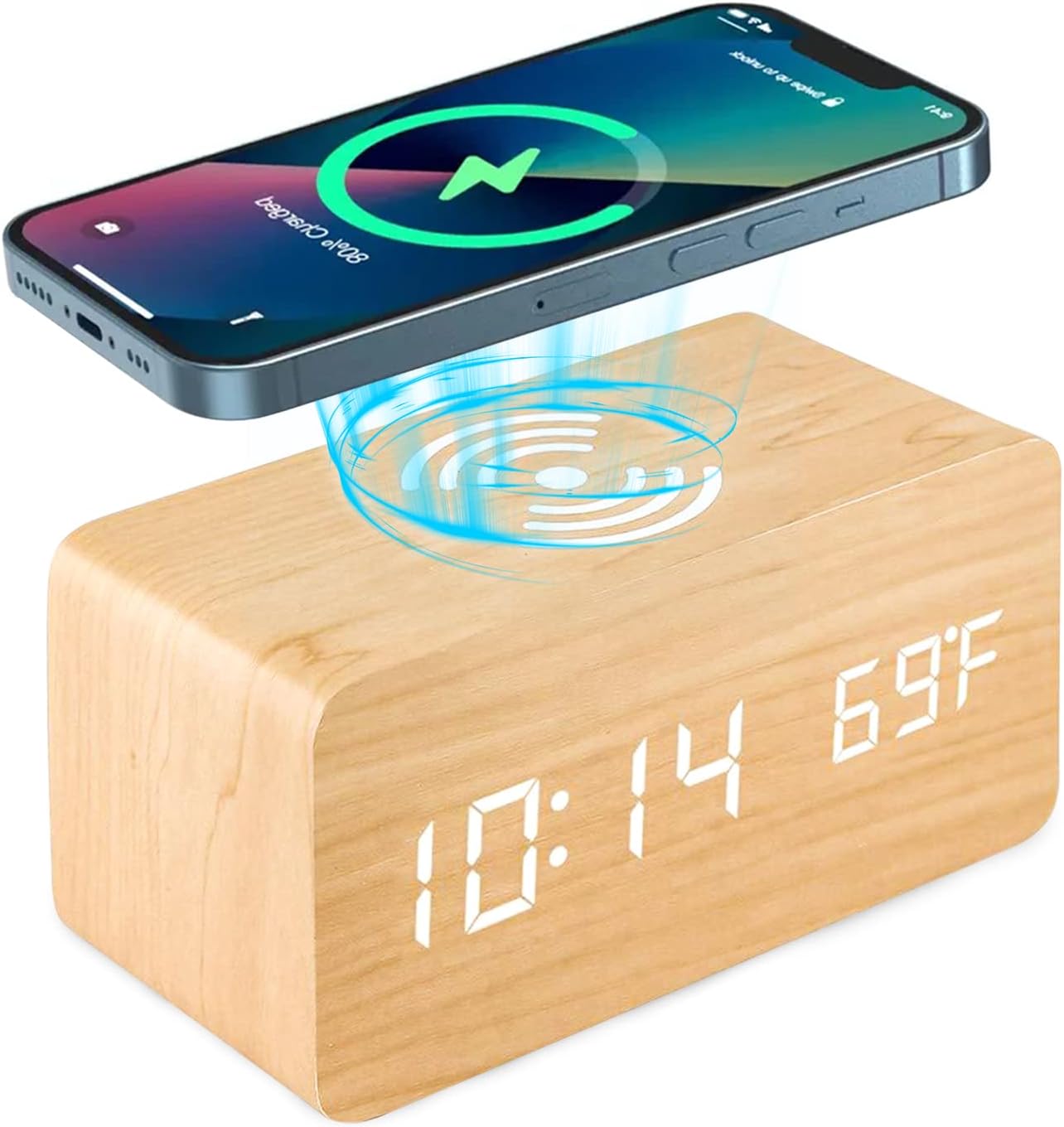 Wooden Wireless charger with Digital clock and Temperature LED display ...