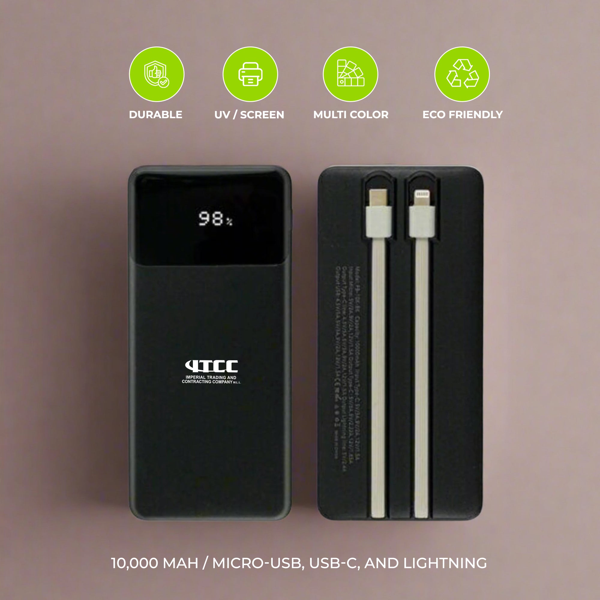 Powerbank with LED Screen 10,000 mAh and Built-in Cables – Gifto Graphics