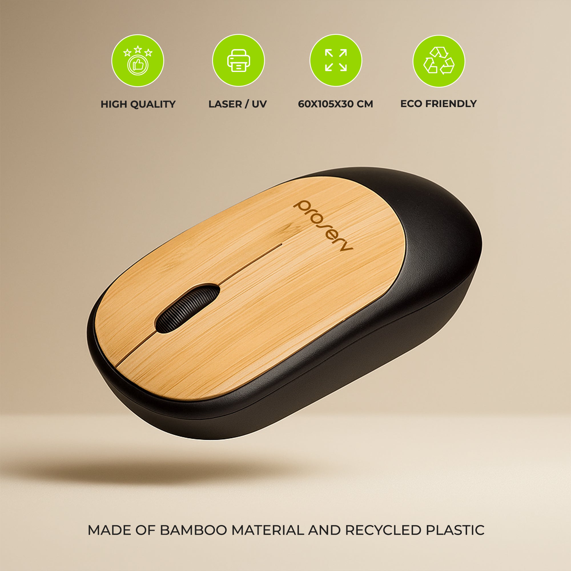 Bamboo Wireless Mouse in Black Color – Gifto Graphics
