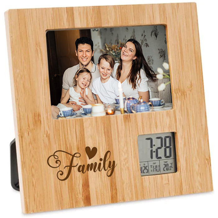 Bamboo Photo Frame with Digital Clock – Gifto Graphics