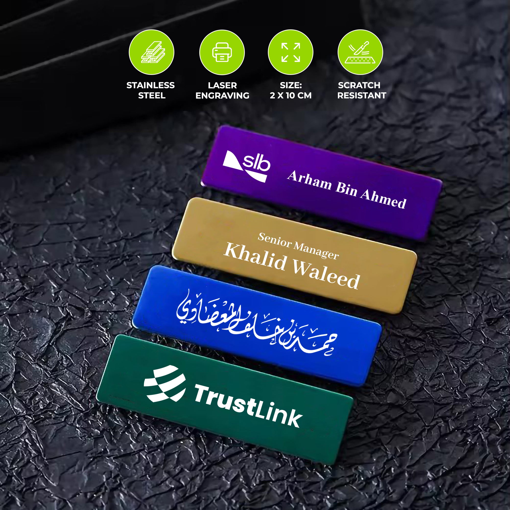 Glossy Metal Name Tags with Custom Laser Engraving – Gifto Graphics