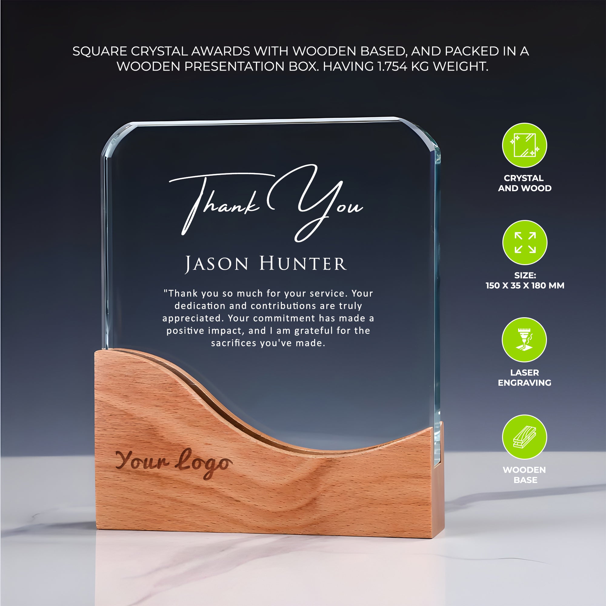 Square Crystal Award with Wooden Base – Gifto Graphics