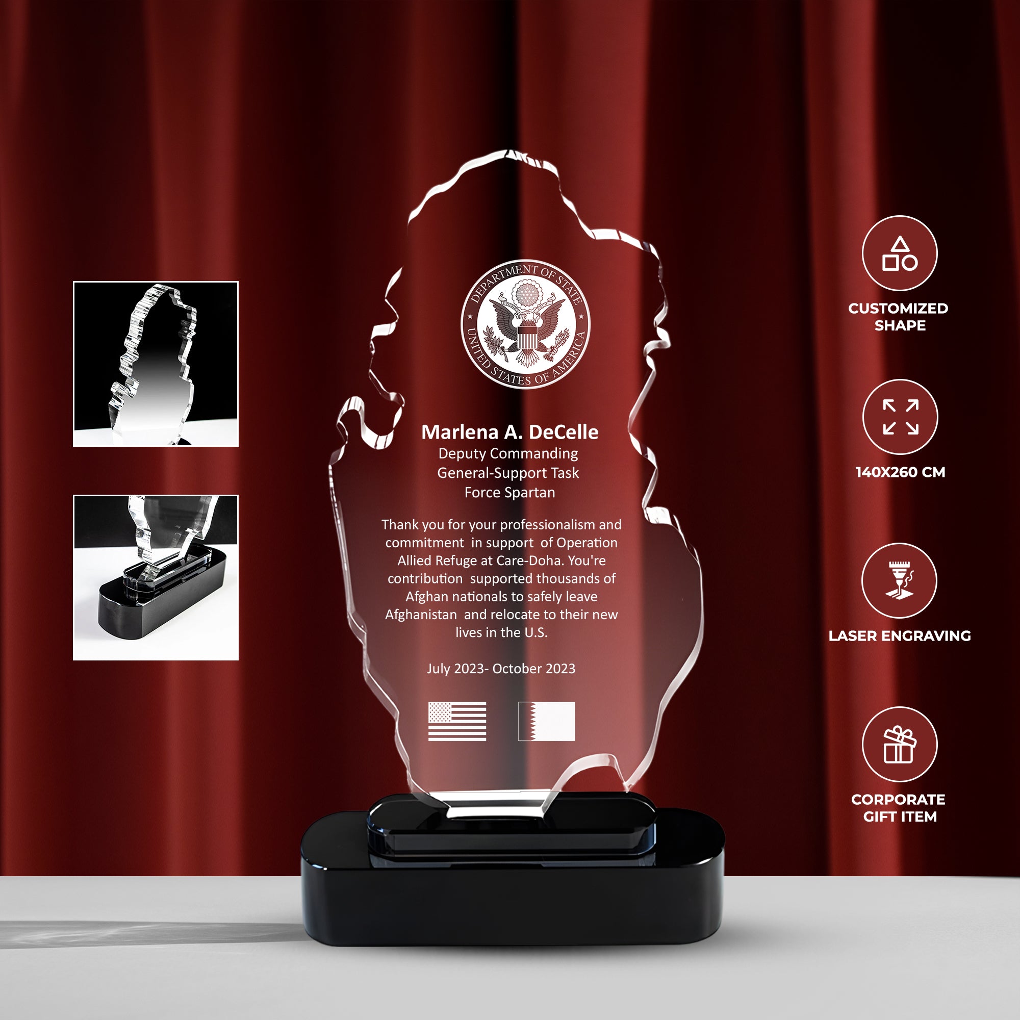 Qatar Map Corporate Crystal Trophy Customized With Laser Engraving ...