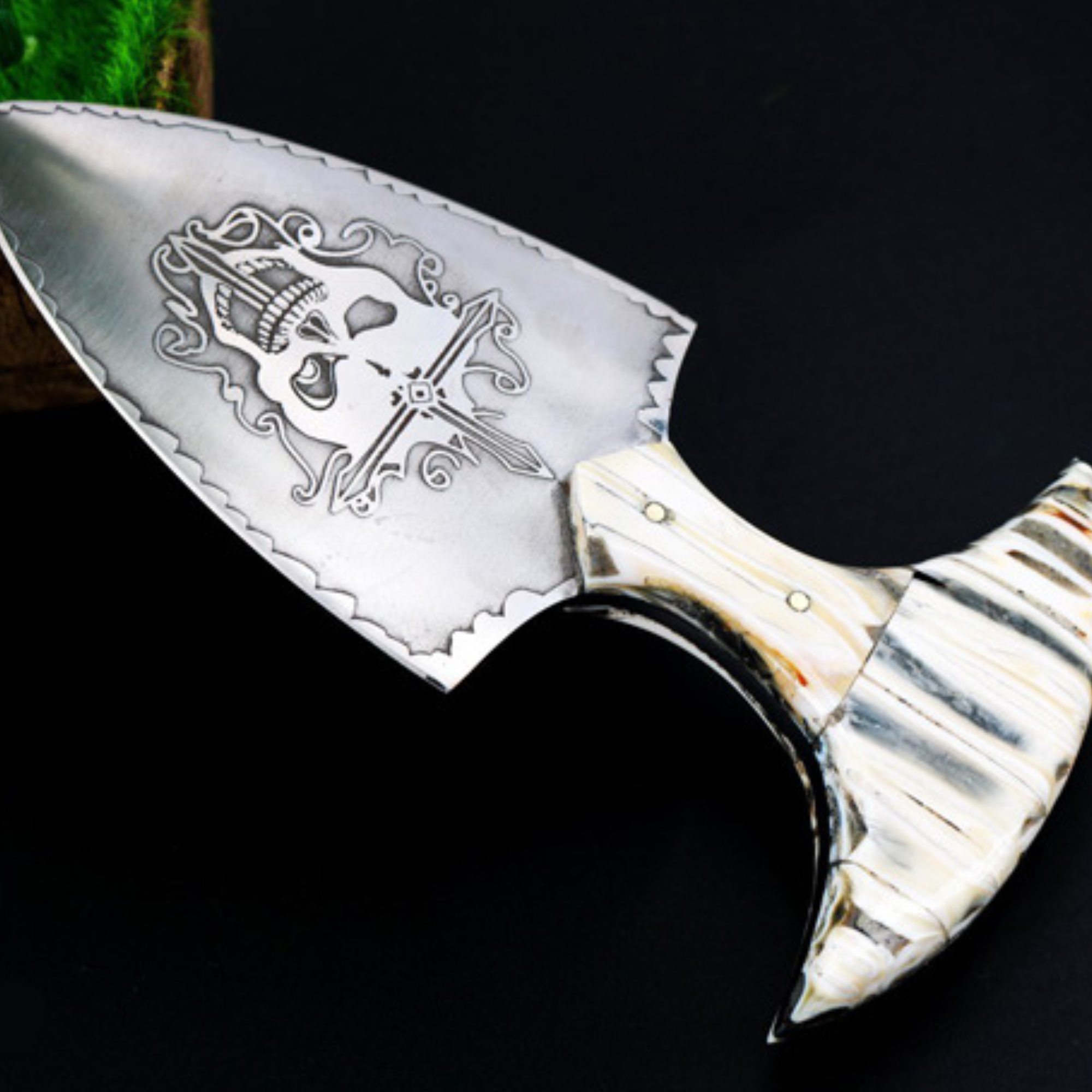 kippah 4 Inches Blade D2 steel Push Dagger Deep skull engraved knife w ...